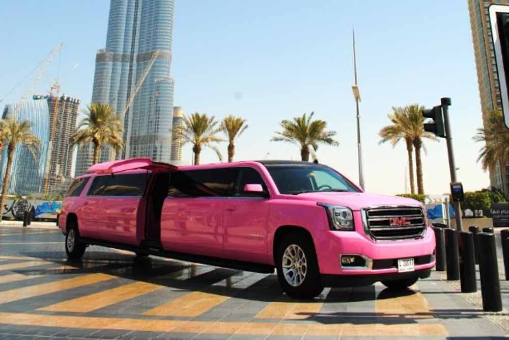Luxury Limo Dubai - Pink Panther GMC Limo Ride Dubai - JTR Holidays