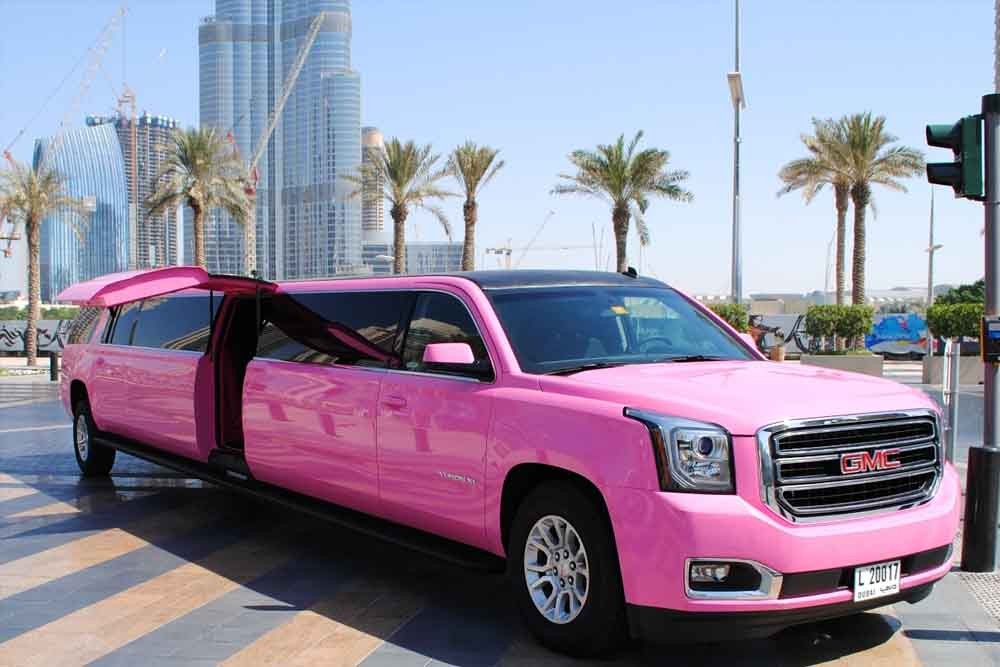 Luxury Limo Dubai - Pink Panther GMC Limo Ride Dubai - JTR Holidays